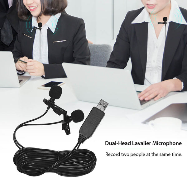 DUAL HEAD USB LAV MIC FOR COMPUTERS LAPTOPS PCS LAVALIER MICROPHONE ...